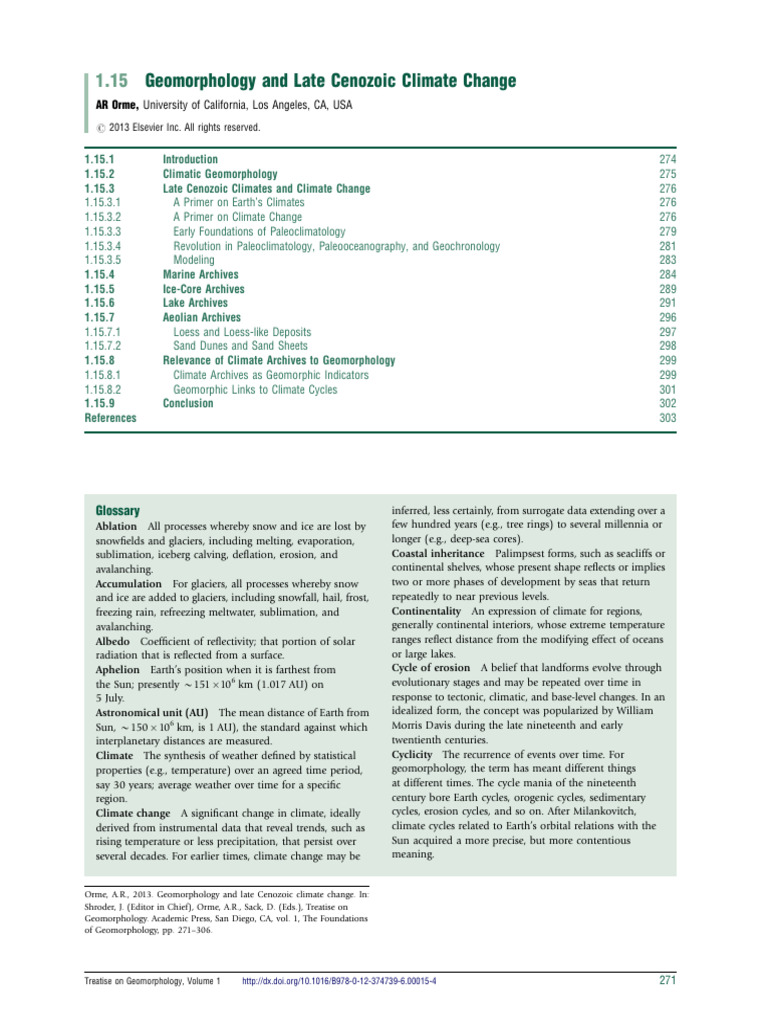 Geomorphology and Late Cenozoic Climate Change: AR Orme, University of ...
