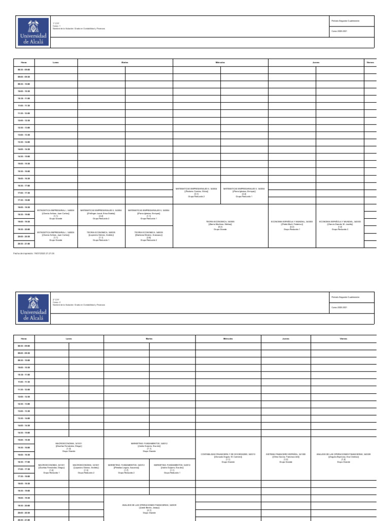 Horario c2 2020 - 2021 Cyf | PDF | Negocios económicos | Business