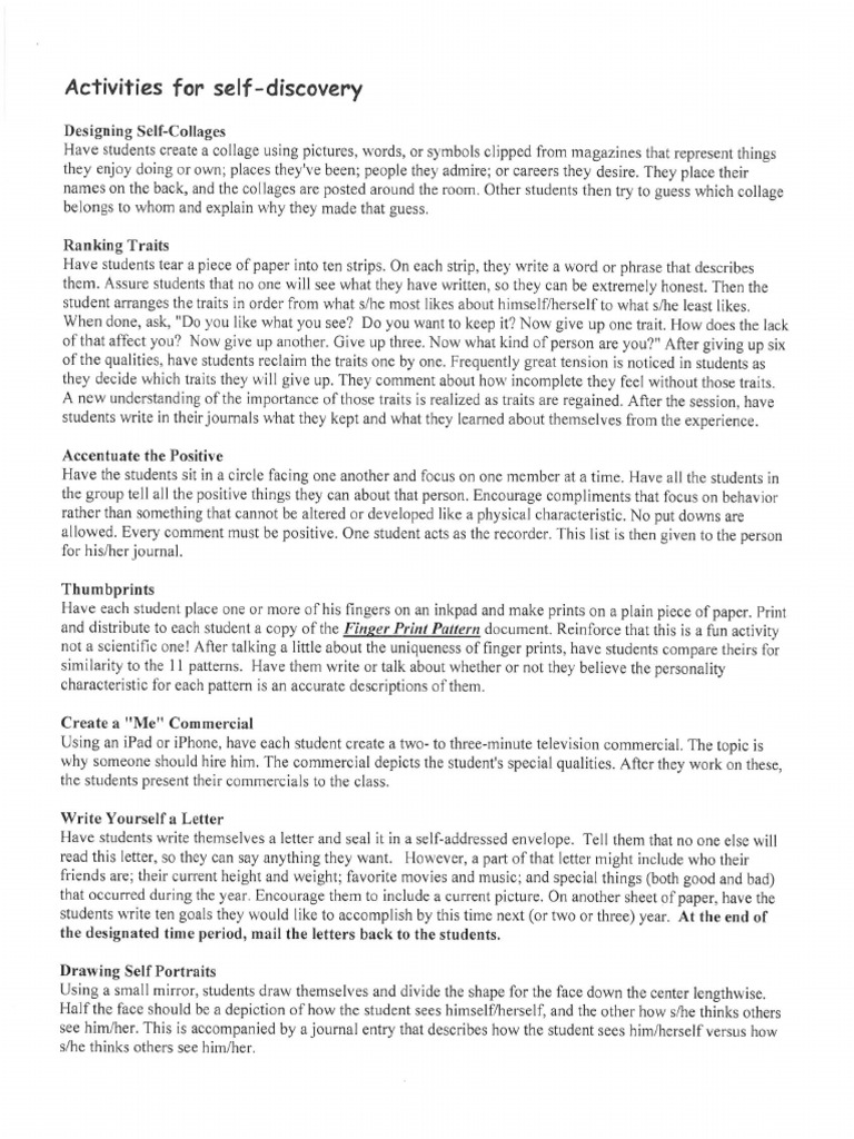Activities For Self-Discovery | PDF