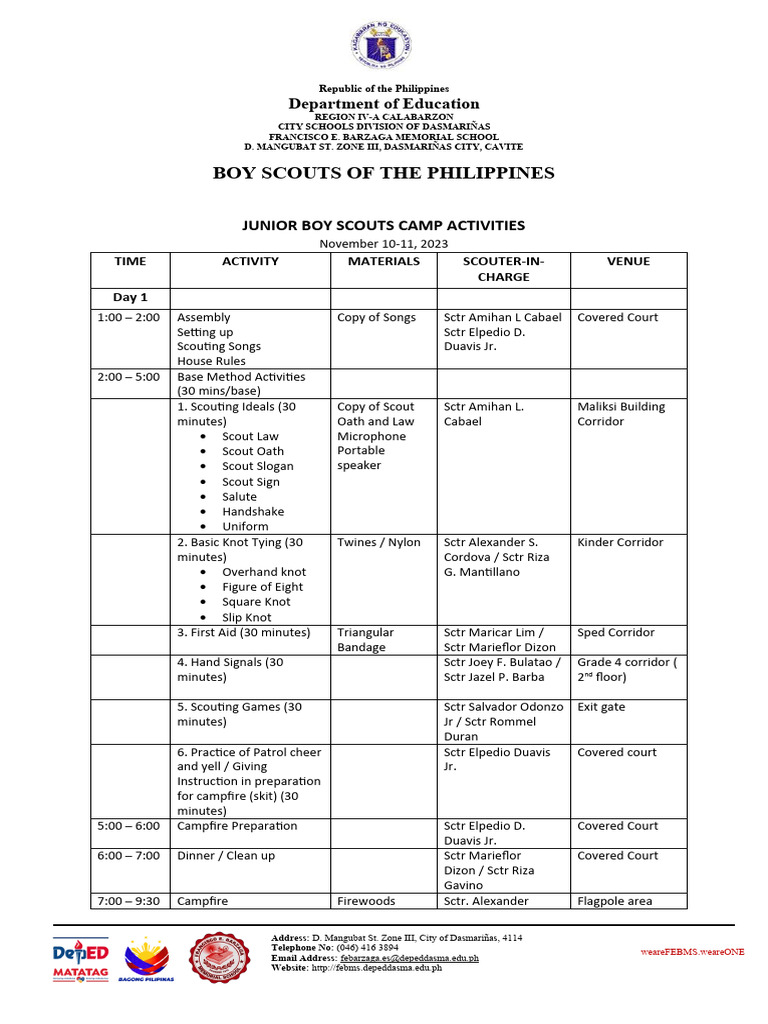 Bsp Camp Matrix | PDF | Scouting | Outdoor Recreation