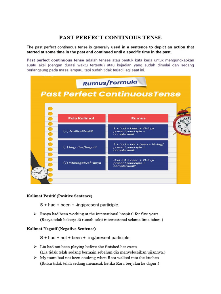 Pengertian dan Contoh Past Perfect Continuous | PDF