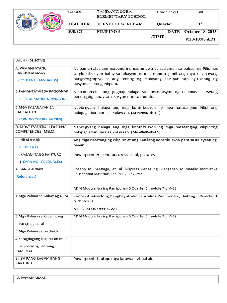 1st COT IN AP 6 2023-2024 | PDF