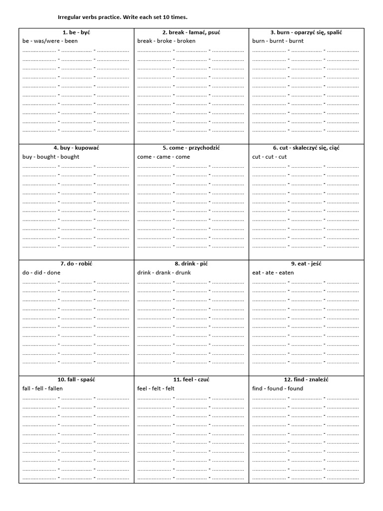 Irregular Verbs Practice | PDF | Linguistics | Language Families