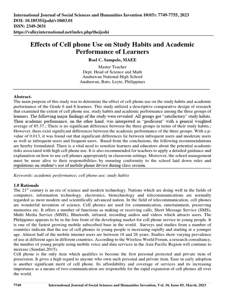 Effects of Cell Phone Use On Study Habits and Acad | PDF | Adolescence ...