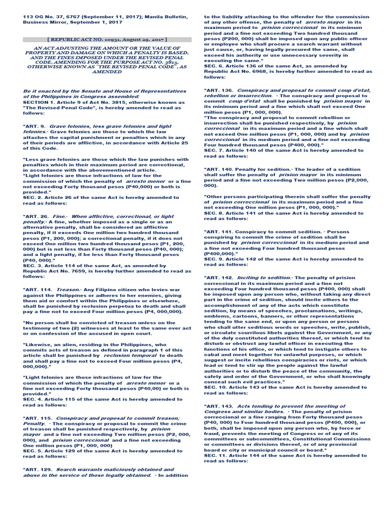 Ra 10951 | PDF | Forgery | Common Law