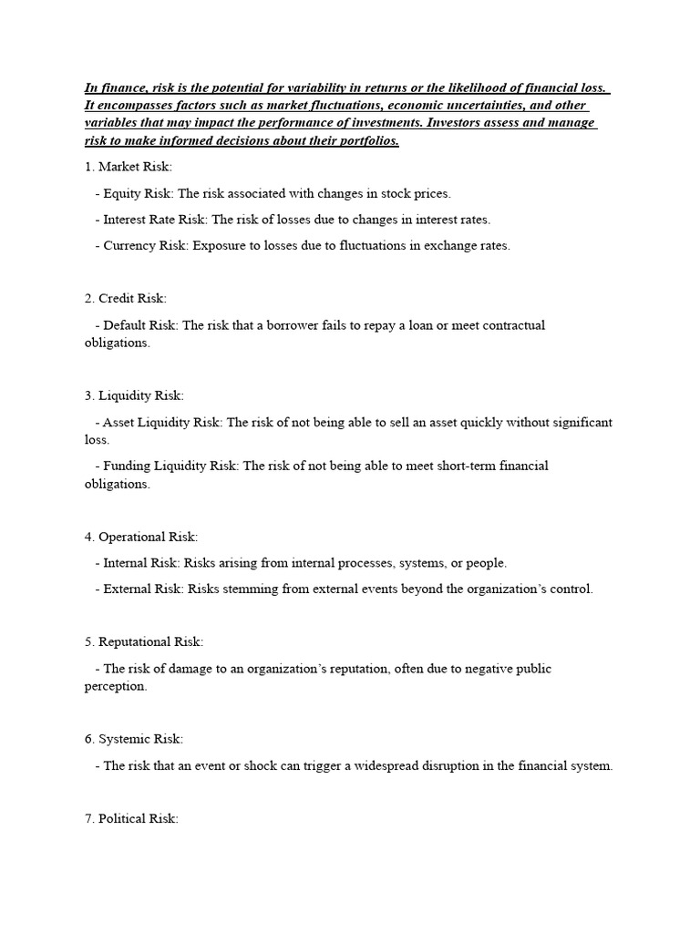 Systematic and Unsystematic Risks in Financial Risk Management | PDF ...