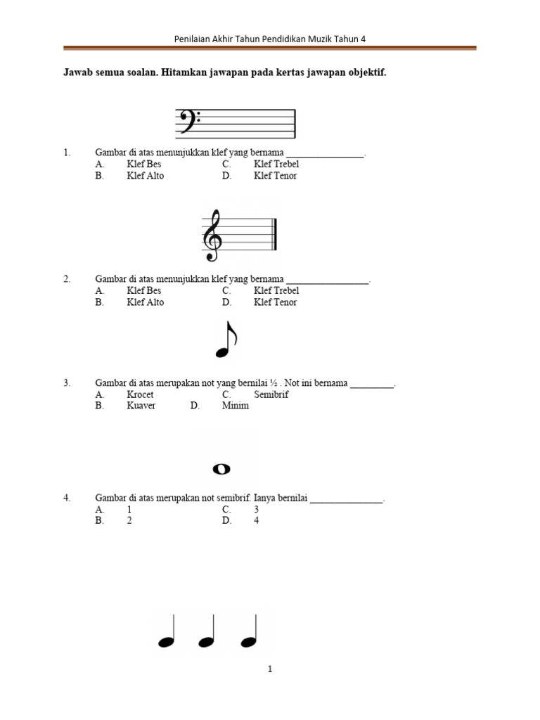 Soalan Muzik Tahun 4 - Akhir Tahun | PDF