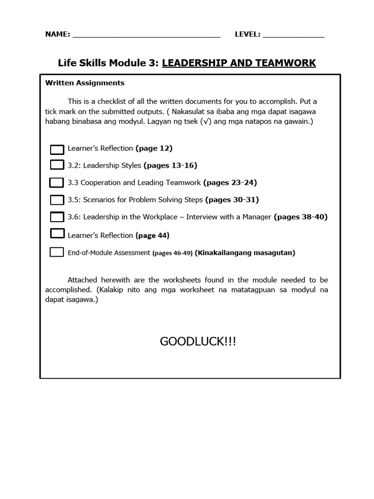 Life Skills Module 3-Worksheets | PDF Life Skills Module 3-Worksheets | PDF