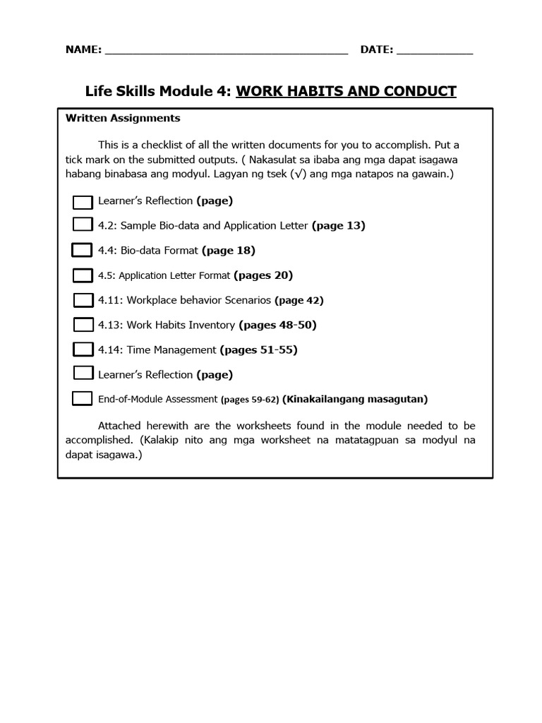 Life Skills Module 4-Worksheets | PDF