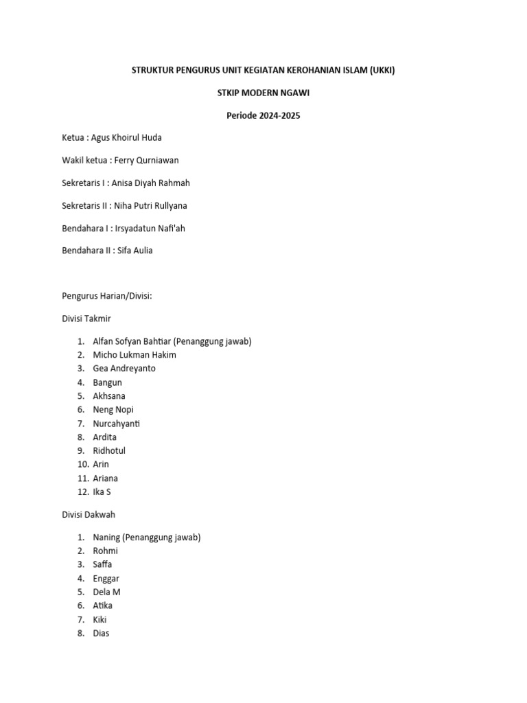 Struktur Pengurus UKKI STKIP Modern Ngawi | PDF | Perjalanan