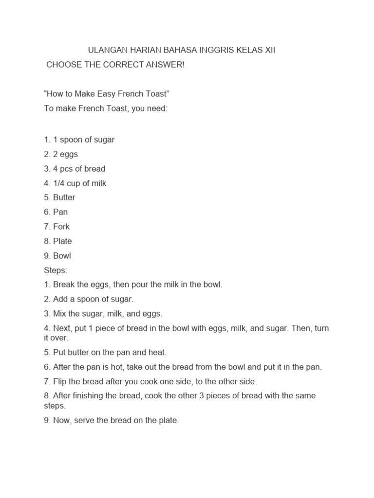 Soal Uh Text Procedure | PDF | Cakes | Cheesecake