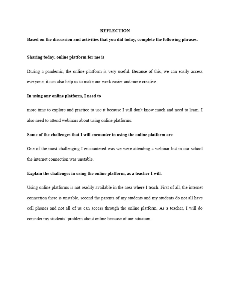 REFLECTION Online Platform | PDF