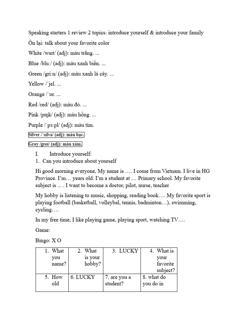 Speaking Starters 1 Review 2 Topics | PDF | Self-Improvement
