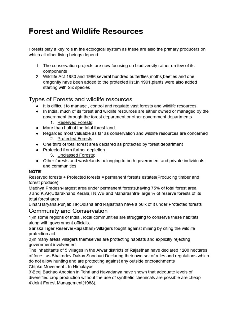 Forest and Wildlife Resources | PDF | Forests | Environmental Conservation