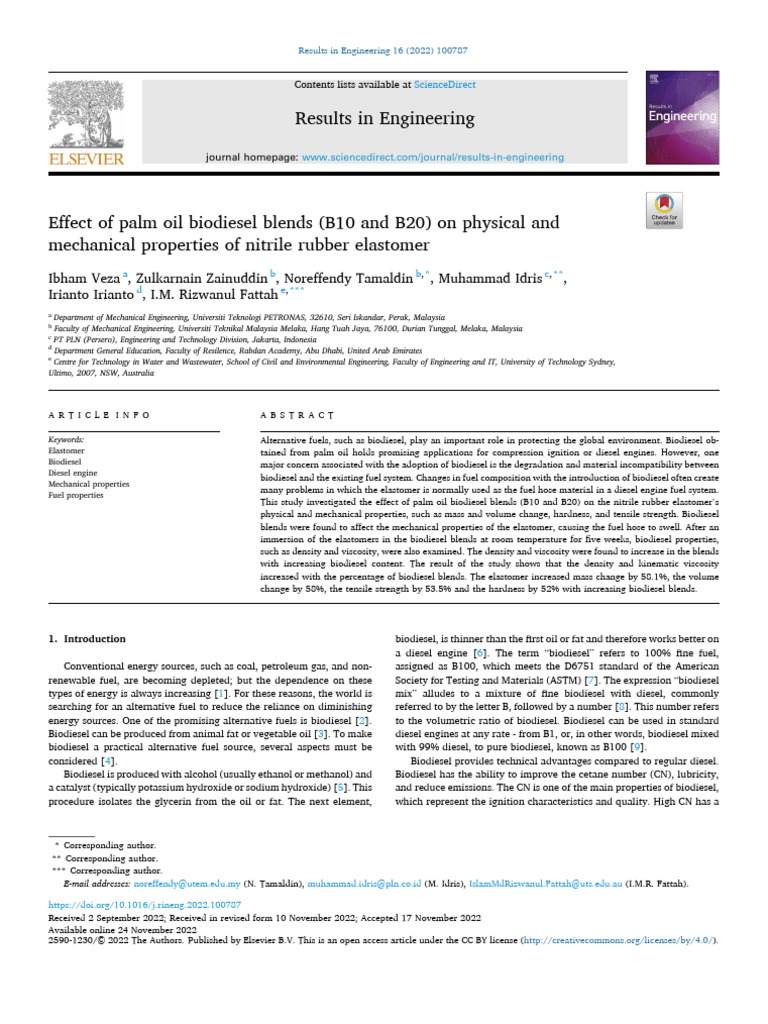 Effect of Pome Biodiesel b10 b20 Phy & Mech Properties in Rubber | PDF ...