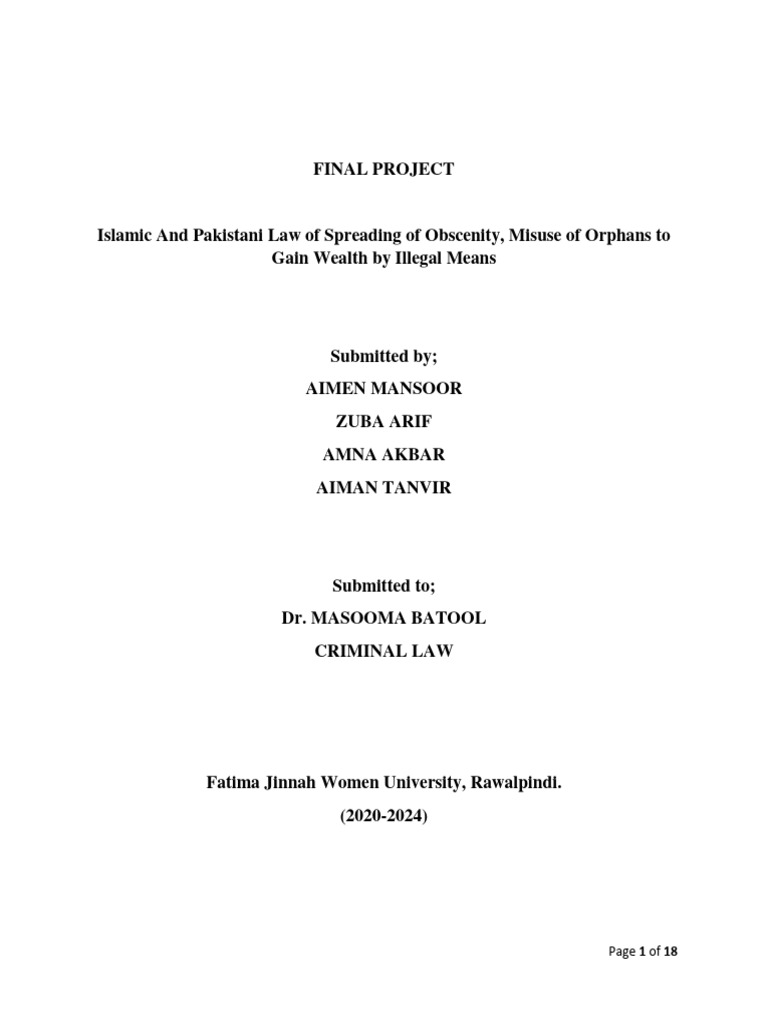 FINAL PROJECT Criminal Law | PDF | Legal Guardian | Sharia