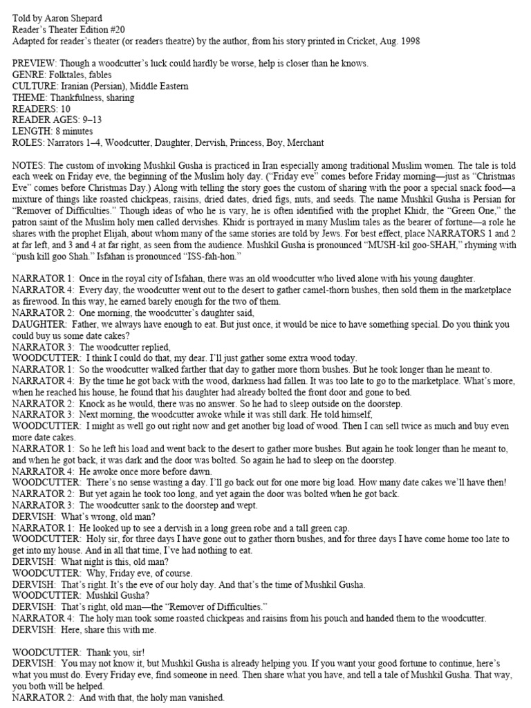 READERS THEATRE PIECE Told by Aaron Shepard | PDF