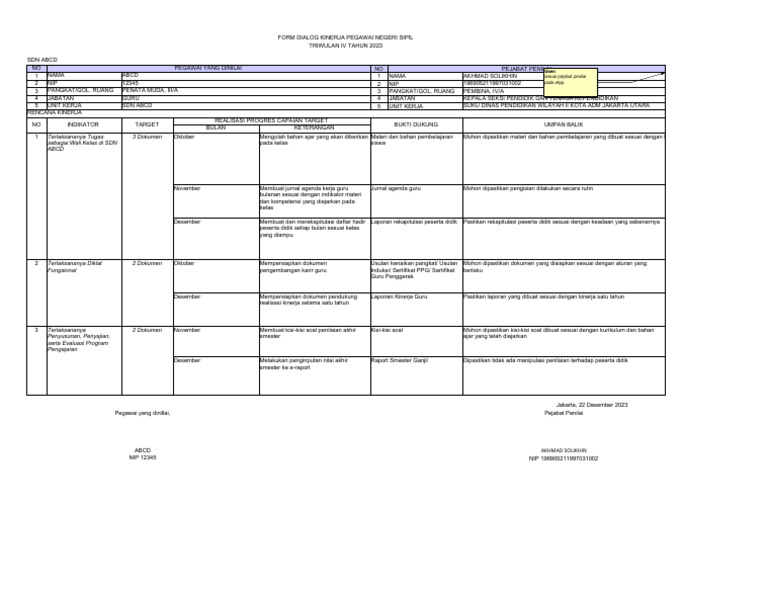Contoh Form Dialog Kinerja | PDF