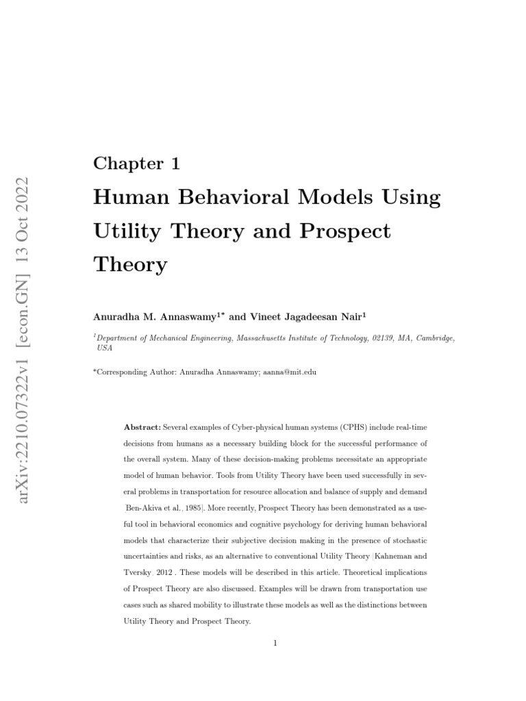 Human Behavioral Models Using Utility Theory and Prospect Theory | PDF | Utility | Decision Theory