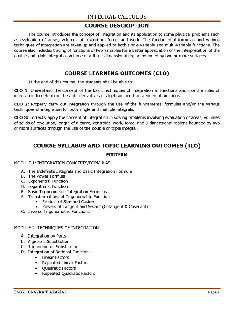 Introduction (Integral Calculus) | PDF | Trigonometric Functions | Integral