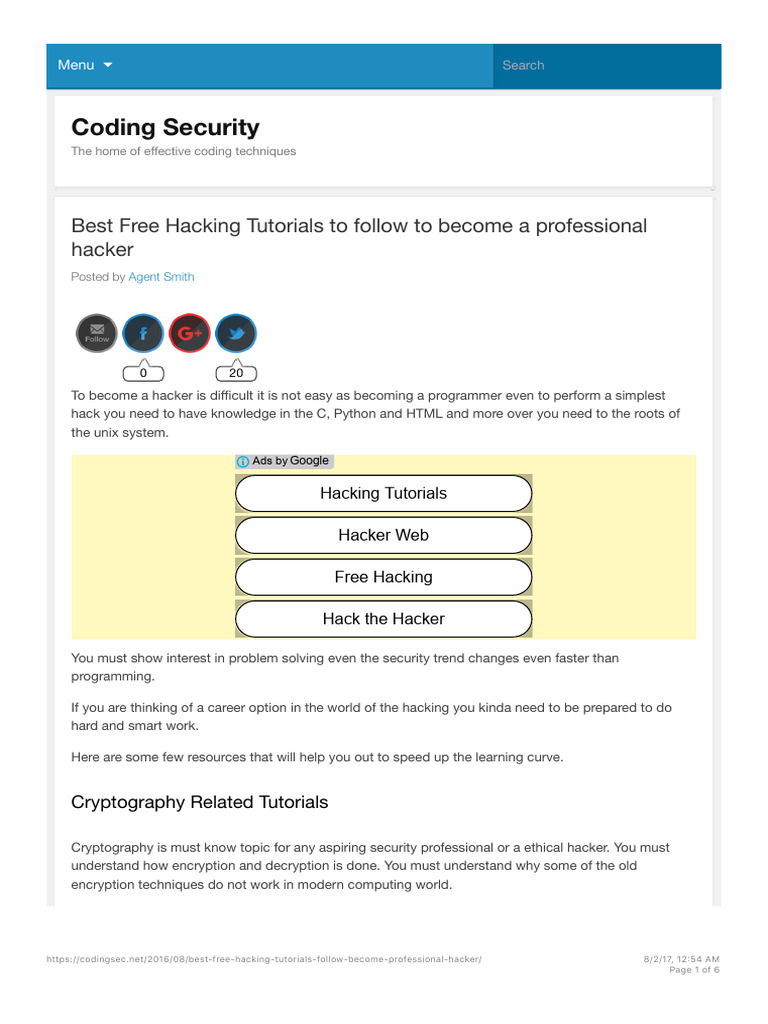 Best Free Hacking Tutorials To Follo | PDF