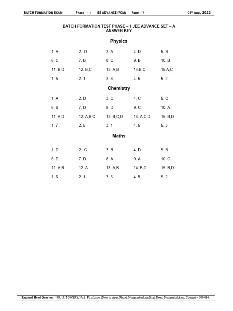 Emailing 9th Batch Formation Exam Phase - 1 Jee Advance Answer Key Set ... Emailing 9th Batch Formation Exam Phase - 1 Jee Advance Answer Key Set ...