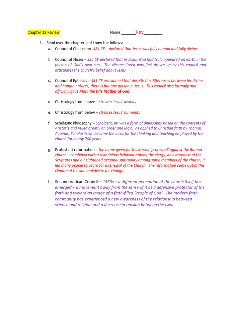 Chapter 13 Review KEY | PDF | Christology | Christian Church