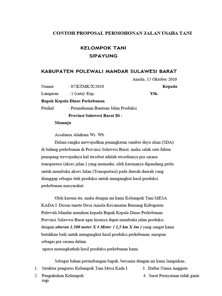 Contoh Proposal Permohonan Jalan Tani Produksi | PDF