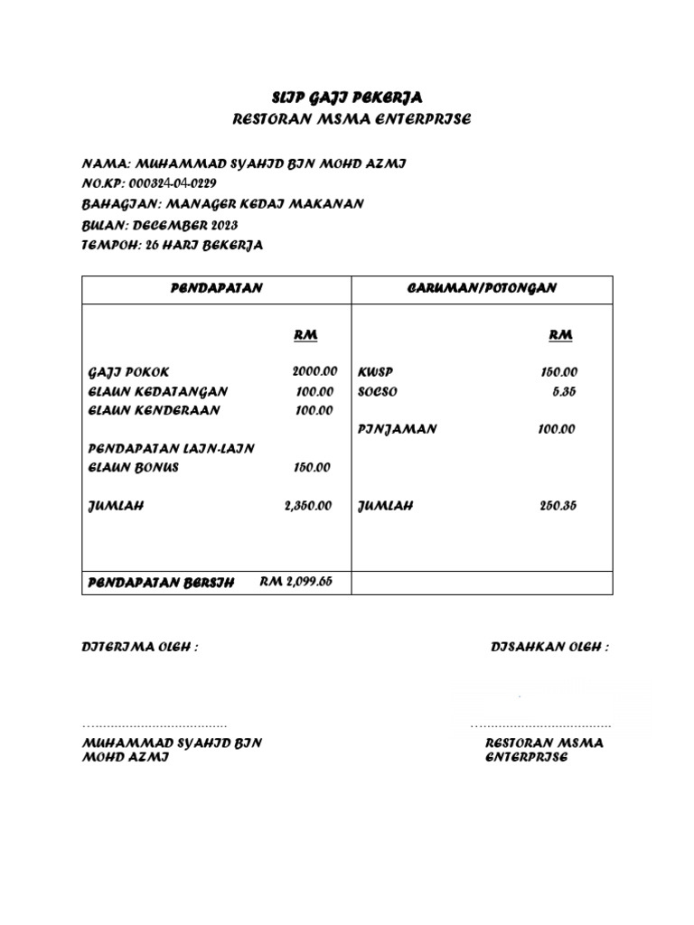 Slip Gaji Contoh Yang Boleh Digunakan | PDF