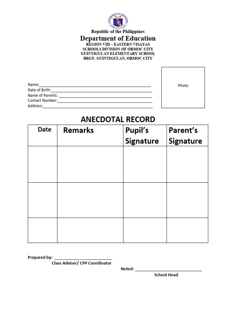 Anecdotal Record | PDF