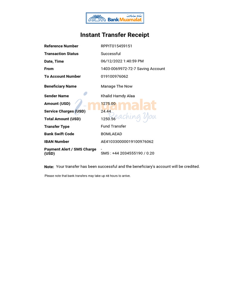 Instant Bank Transfer Receipt | PDF