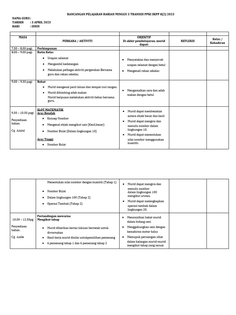 RPH Minggu 3 Transisi Ppki | PDF