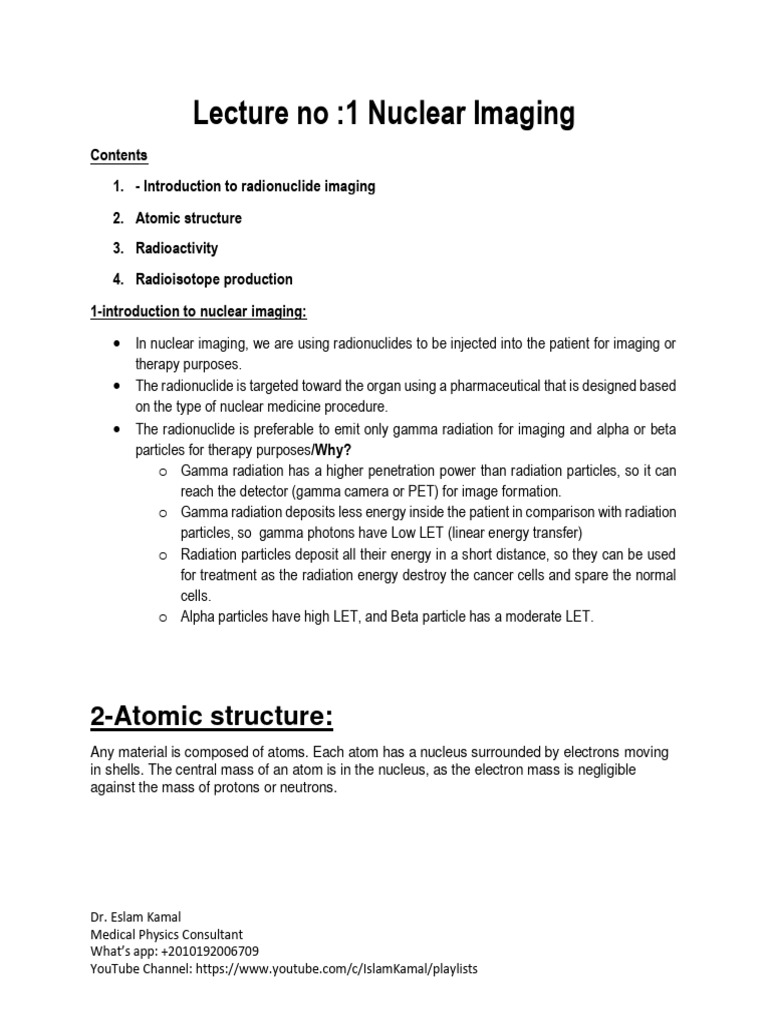Lect No 1 Nuclear Imaging FRCR Physics | PDF | Radioactive Decay | Nuclear Physics