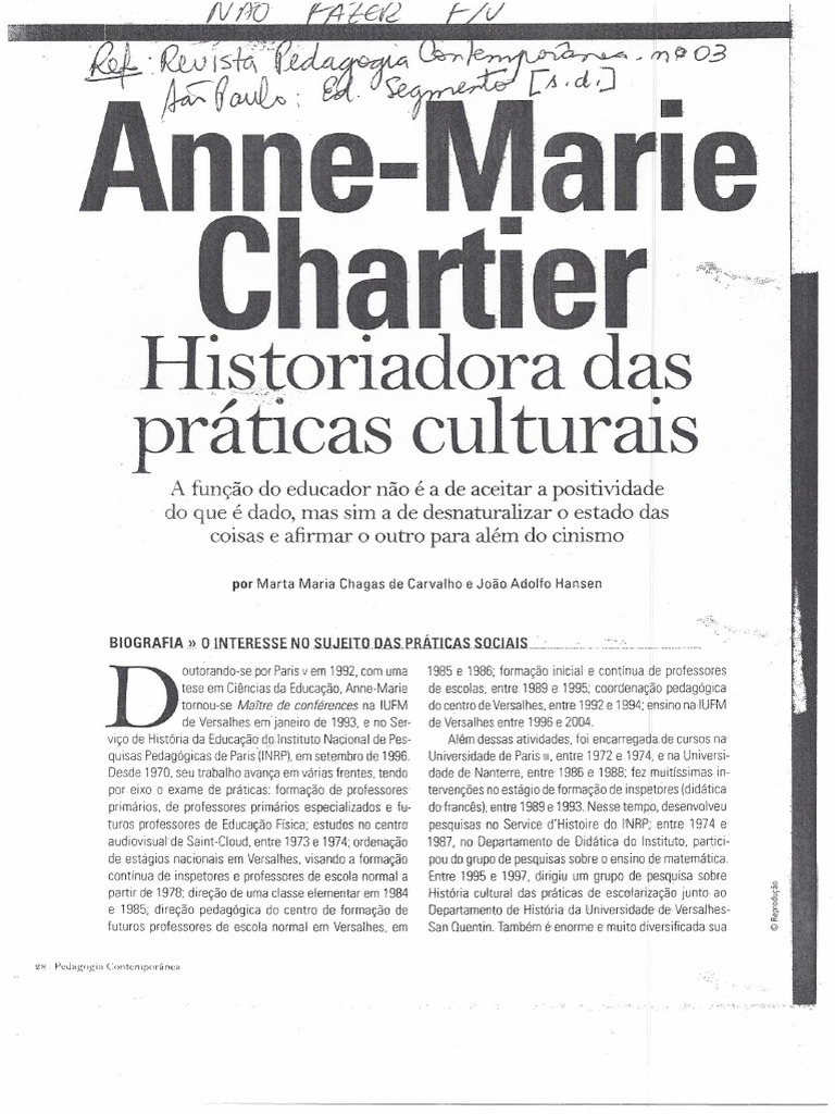 Anne Marie Chartier (Apresentação) | PDF