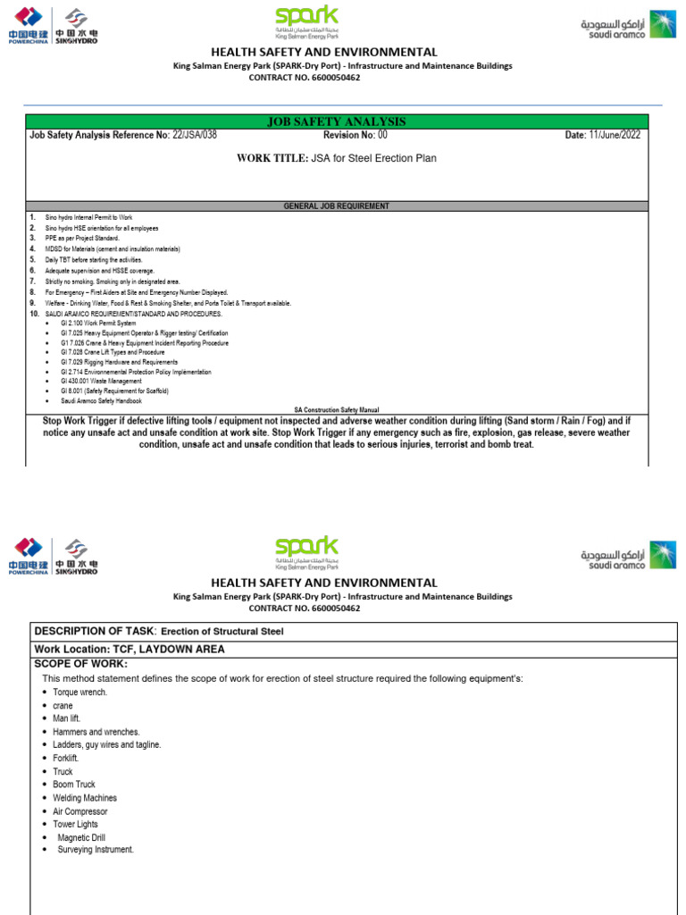 JSA STEEL ERECTION | PDF | Crane (Machine) | Scaffolding