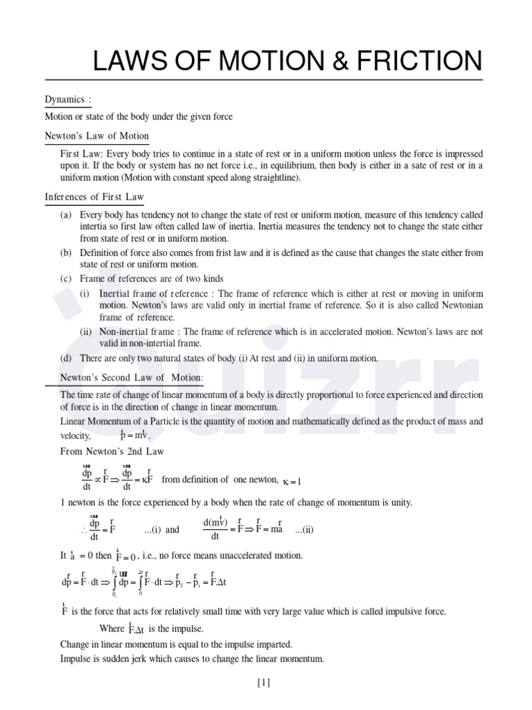 04 Laws of Motion Formula Sheets Quizrr | Download Free PDF | Newton's Laws Of Motion | Force