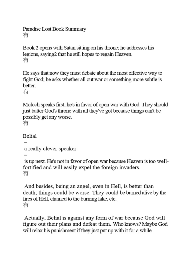 Paradise Lost Book Summary | PDF | Paradise Lost | Religious Belief And ...