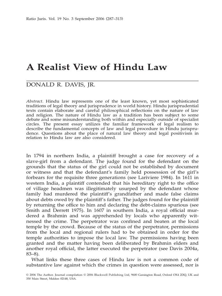 A Realist View of Hindu Law | PDF | Jurisprudence | Justice