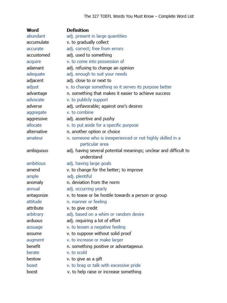 Essential 327 TOEFL Vocabulary List | PDF | Cognition