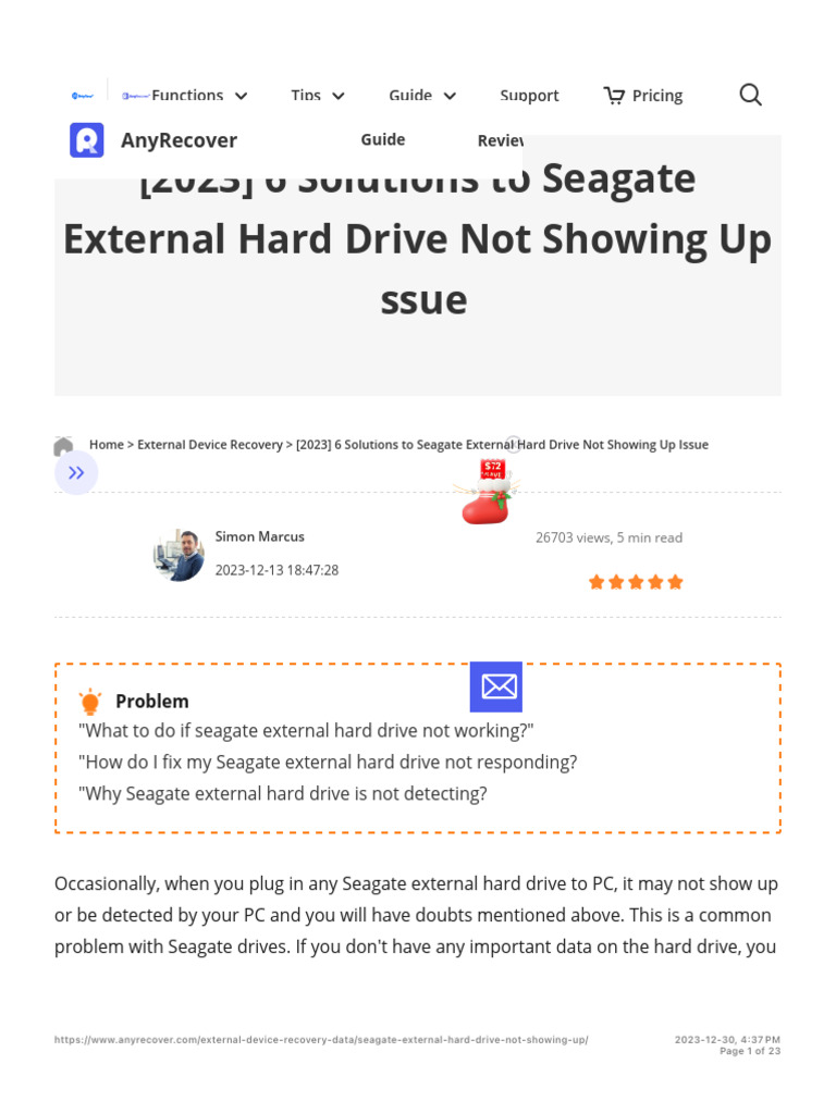 [2023] 6 Solutions To Seagate External Hard Drive Not Showing Up Issue Pdf File System