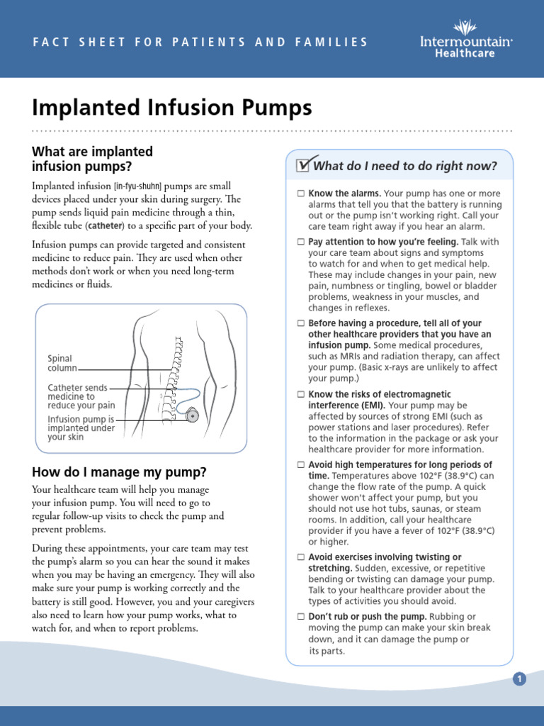 Implanted Infusion Pumps Fact Sheet | PDF | Pain | Intravenous Therapy