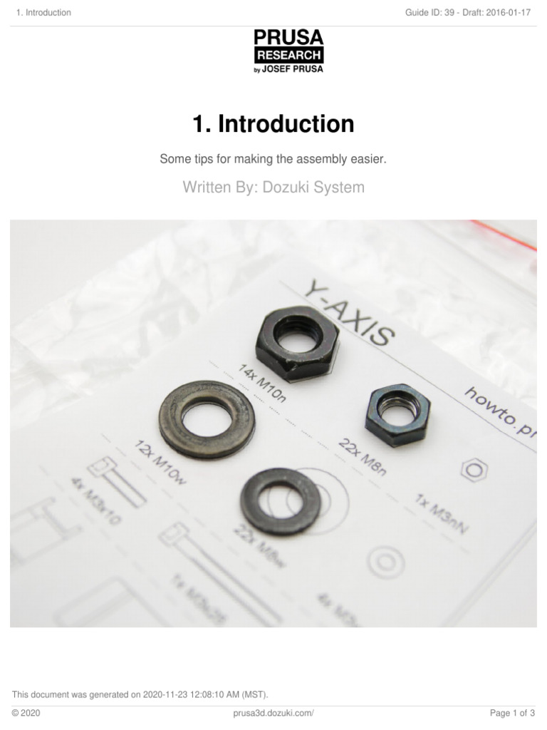 Original Prusa I3 Plus 1.75 MM Kit Assembly | PDF