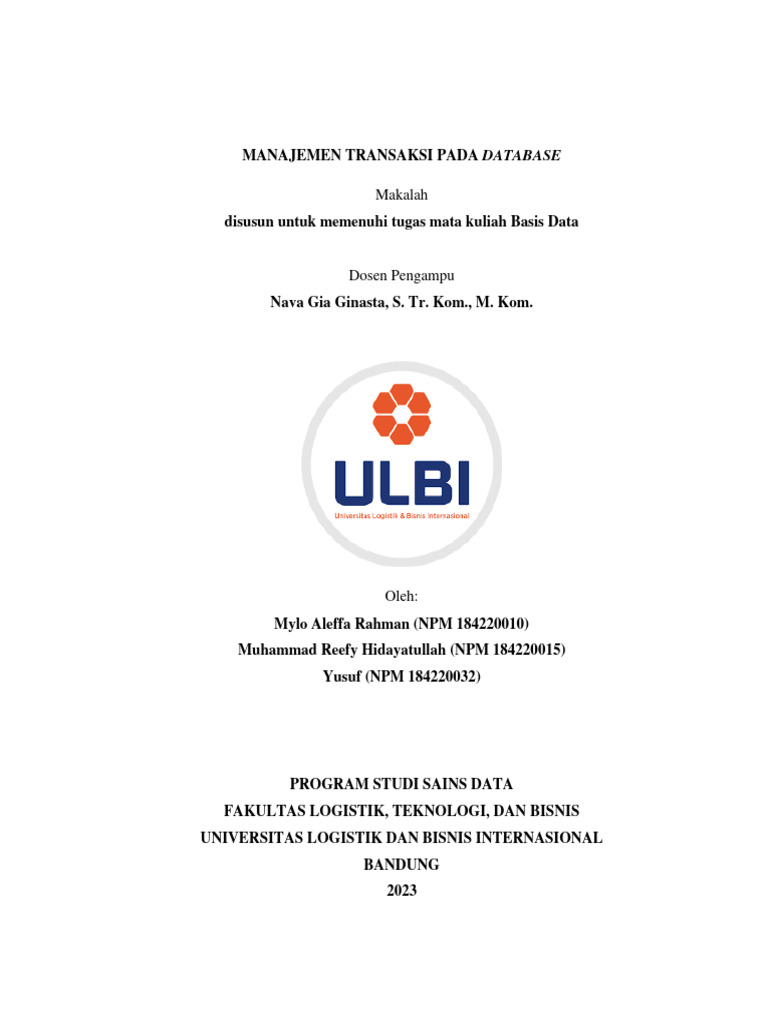 Manajemen Transaksi Database dan ACID | PDF | Bisnis | Teknologi & Rekayasa