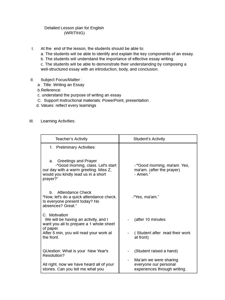 Detailed Lesson (Writing) | PDF | Essays | Thought