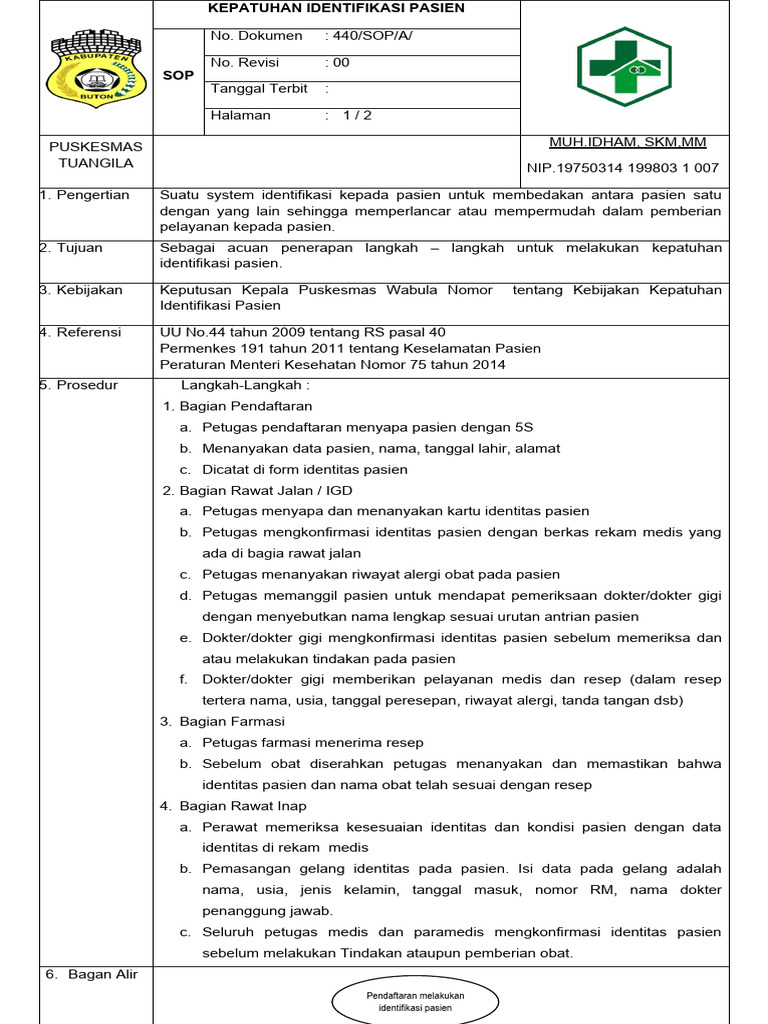 Sop Kepatuhan Identifikasi Pasien | PDF