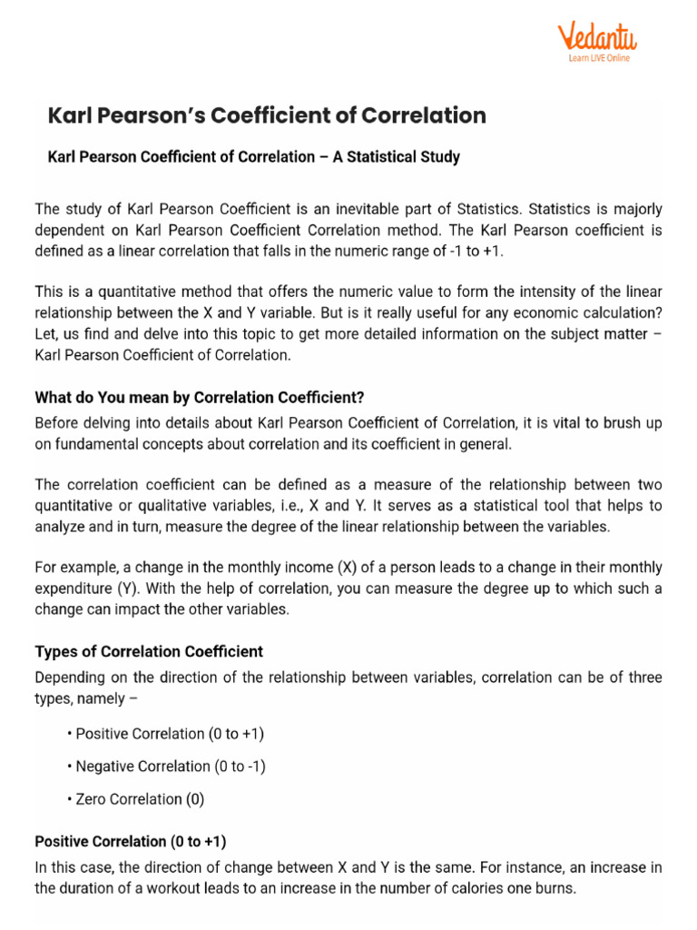 Karl Pearson's Coefficient of Correlation | PDF Karl Pearson's Coefficient of Correlation | PDF