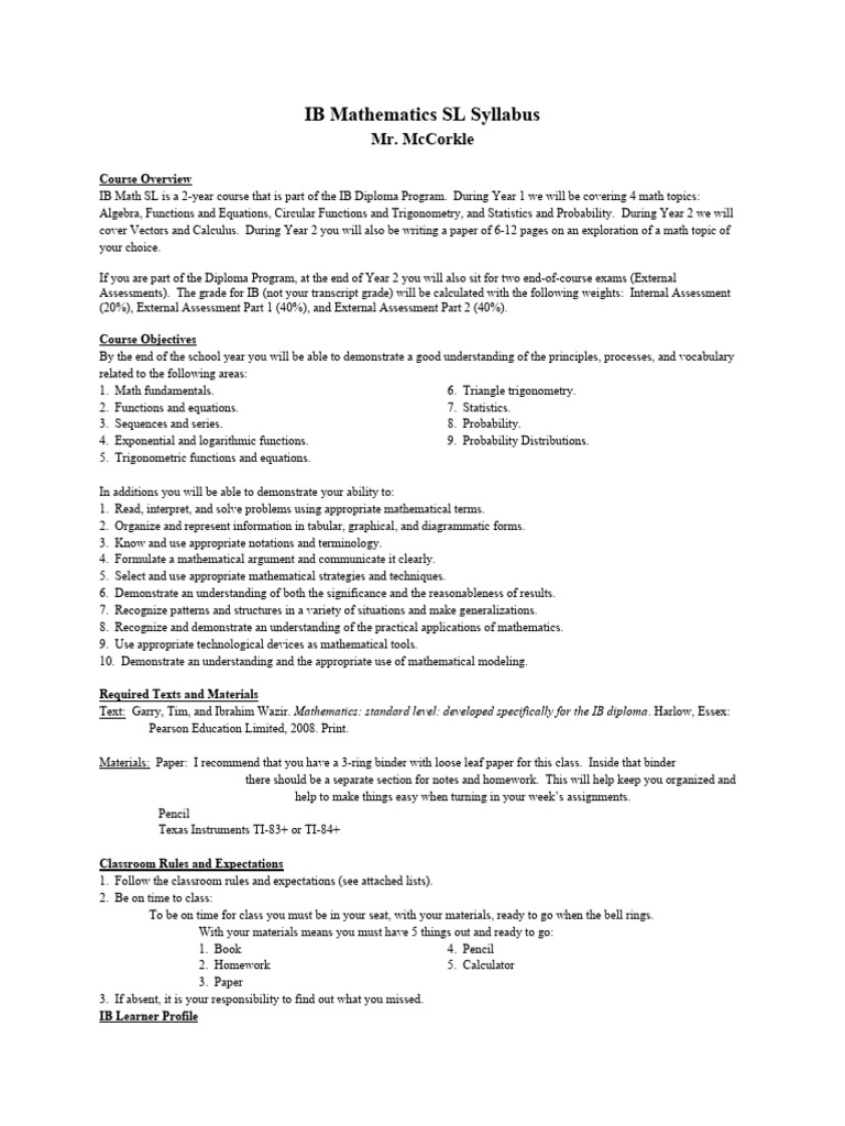 IB Mathematics SL Syllabus 2014-2015 | PDF | Mathematics | Function ...