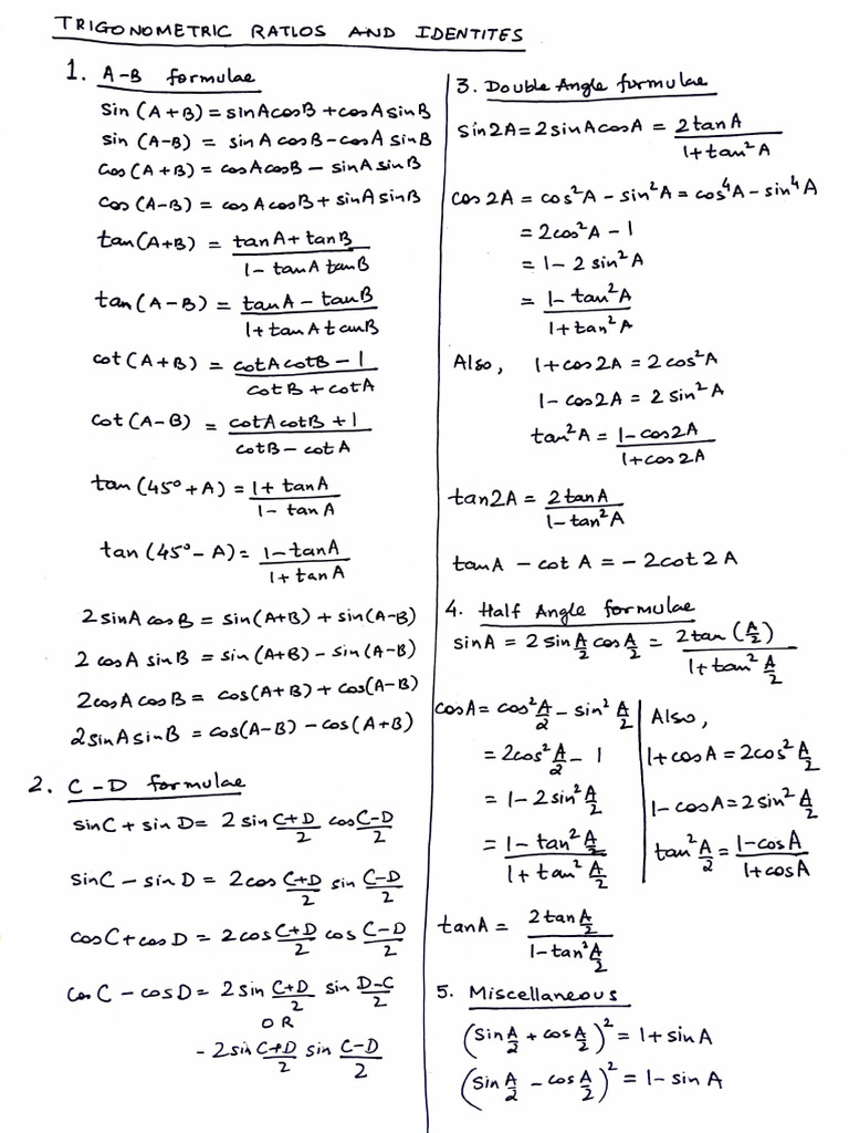 Trigonometric Identities and Formulas | PDF