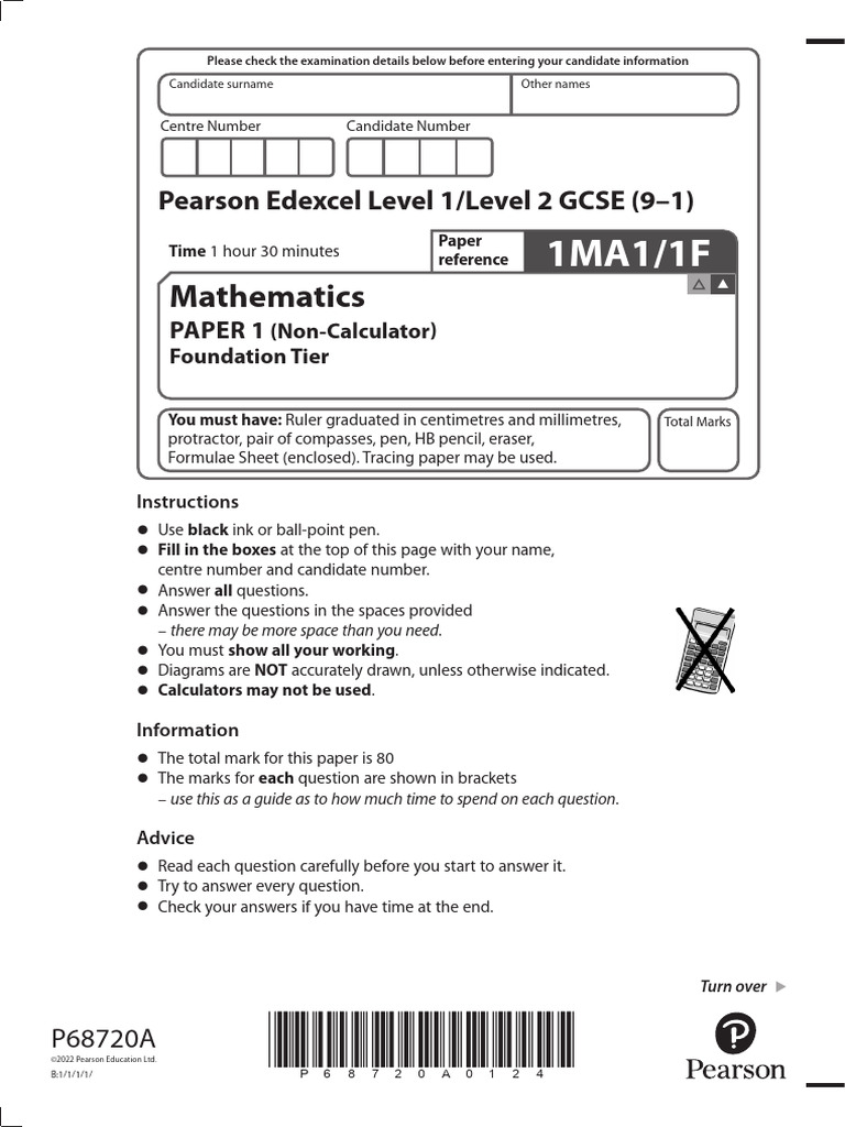 2022 GCSE Foundation Maths Paper 1 | PDF