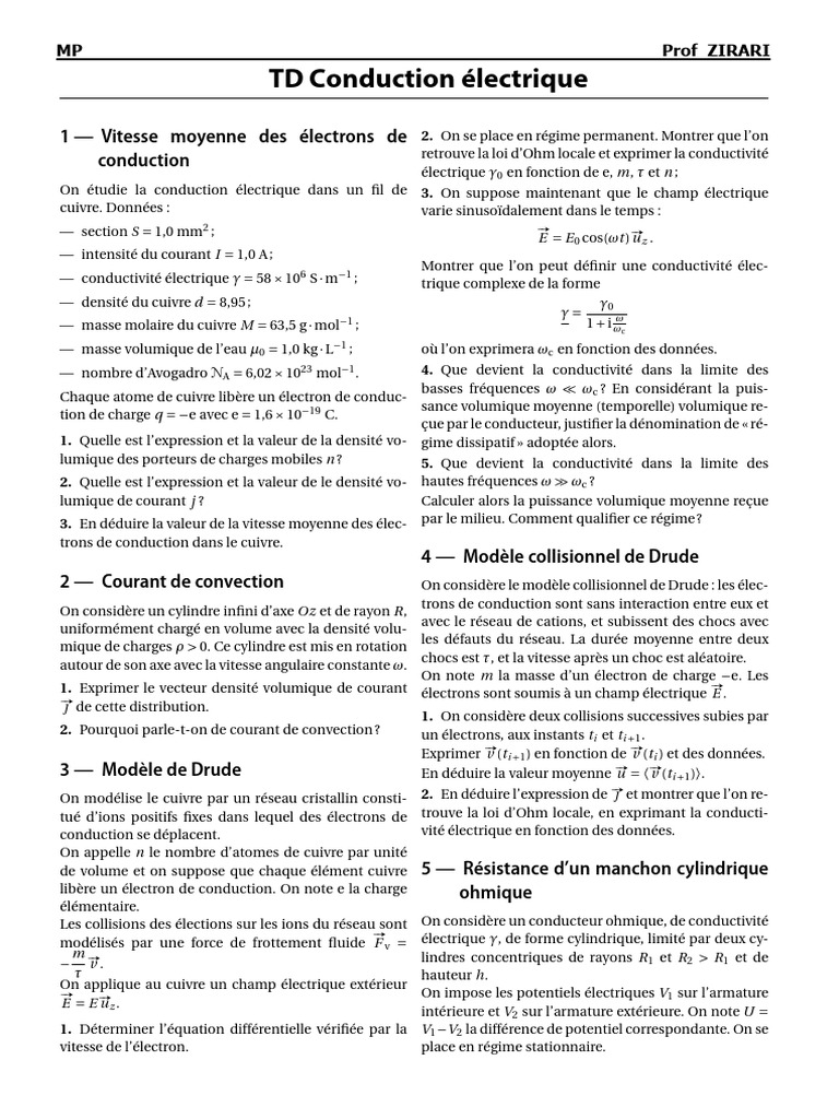 Conduction Électrique - Exercices | PDF